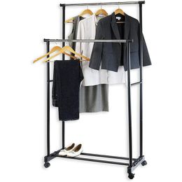WYCTIN Kleiderständer mit Doppelstange Kleiderständer ausziehbar, Kleiderständer auf Rollen,für Schlafzimmer, Waschküche schwarz
