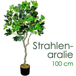 Decovego - Schefflera Aralie Strahlenaralie Arboricola Kunstpflanze Kunstbaum Künstliche Pflanze 100 cm Innendekoration Kunst Pflanze wie echt im Topf