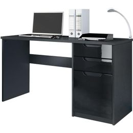 Schreibtisch Computertisch Arbeitstisch Logan Schwarz - Hochglanz & Naturdekor - Fronten in Schwarz Hochglanz - Fronten in Schwarz Hochglanz - Vladon