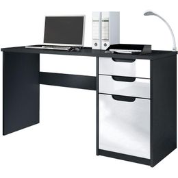 Vladon - Schreibtisch Computertisch Arbeitstisch Logan Schwarz - Hochglanz & Naturdekor - Fronten in Weiß Hochglanz - Fronten in Weiß Hochglanz