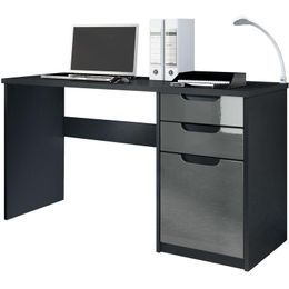 Schreibtisch Computertisch Arbeitstisch Logan Schwarz - Hochglanz & Naturdekor - Fronten in Grau Hochglanz - Fronten in Grau Hochglanz - Vladon