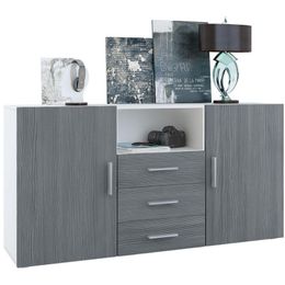 Sideboard Anrichte Schrank Möbel Schublade Kommode Skadu Weiß matt - Hochglanz - Front in Avola-Anthrazit - Front in Avola-Anthrazit - Vladon