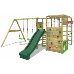 Klettergerüst Spielturm ActionArena mit Schaukel & Rutsche, Gartenspielgerät mit Leiter & Spiel-Zubehör - grün - Fatmoose