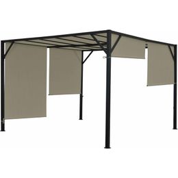 HHG Pergola Beja, Garten Pavillon Terrassenüberdachung, stabiles 6cm-Stahl-Gestell + Schiebedach taupe 3x3m - beige