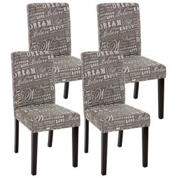 MCW 4er-Set Esszimmerstuhl Stuhl Küchenstuhl Littau ~ Textil mit Schriftzug, grau, dunkle Beine
