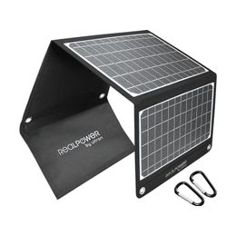RealPower P-22 E Mobiles Solarpanel universal, 5-12 Volt 22.5 W, Black