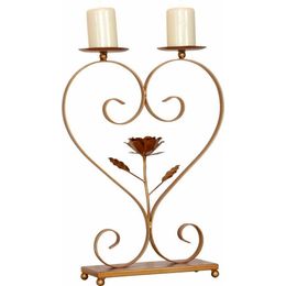 Home Affaire Kerzenständer, Kerzenhalter, für zwei Stumpenkerzen, aus Metall, Höhe ca. 41 cm, goldfarben