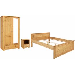 Home Affaire Schlafzimmer-Set Hugo, (Set, 3-St), Bett 140x200cm, 2-trg Kleiderschrank und 1 Nachttisch, beige