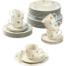 Seltmann Weiden Kombiservice Geschirr-Set, Service Marieluise (30-tlg), 6 Personen, Porzellan, Made in Germany, 30 Teile, für 6 Personen, beige|bunt