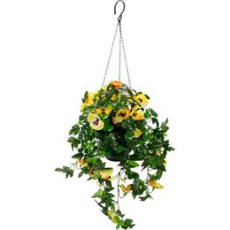 Kunstpflanze Stiefmütterchenhängeampel Stiefmütterchenhängeampel, I.GE.A., Höhe 64 cm, gelb|orange