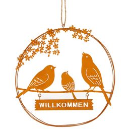 buttinette Rost-Ring "Willkommen" mit Vögeln aus Metall, 27 cm Ø