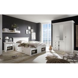 Home Affaire Schlafzimmer-Set California, (Set, 3-St), klein, Bett 140 cm, 1 Nachttisch und 3-trg Kleiderschrank, weiß