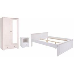 Home Affaire Schlafzimmer-Set Hugo, (Set, 3-St), Bett 140x200cm, 2-trg Kleiderschrank und 1 Nachttisch, weiß