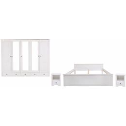 Home Affaire Schlafzimmer-Set Hugo, (Set, 4-St), Bett 180x200 cm, 5-trg Kleiderschrank und 2 Nachttische, weiß