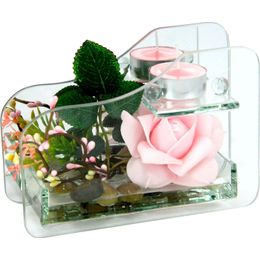 Kunstpflanze Rose im Glas mit Teelicht Rose, I.GE.A., Höhe 11 cm, rosa