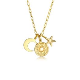 Elli Kette mit Anhänger Sonne Mond Stern Symbol 925 Silber, goldfarben