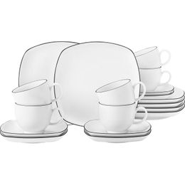 Seltmann Weiden Kaffeeservice Geschirr-Set, Service Lido (18-tlg), 6 Personen, Porzellan, 18 Teile, für 6 Personen, schwarz|weiß