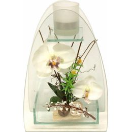 Kunstpflanze Orchidee mit Teelichthalter 23/15 cm Orchidee, I.GE.A., Höhe 23 cm, weiß