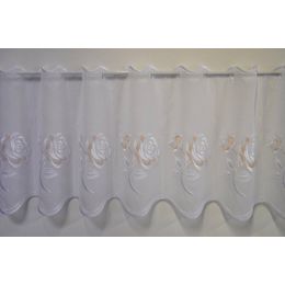 Scheibengardine Rosentraum, Stickereien Plauen, Stangendurchzug (1 St), transparent, Voile, beige|weiß