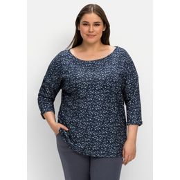 sheego Große Größen: Relax-Shirt mit Alloverdruck, aus Interlock, marine gemustert, Gr.48/50