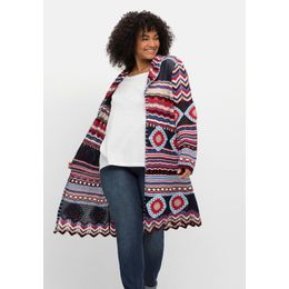 sheego by Joe Browns Große Größen: Longstrickjacke im Boho-Stil, mit Schalkragen, marine gemustert, Gr.40/42