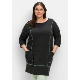 sheego Große Größen: Relax-Shirtkleid mit Kontrastnähten und Saumbund, anthrazit meliert, Gr.60/62