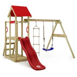 Spielturm Klettergerüst TinyPlace mit Schaukel & Rutsche, Kletterturm mit Sandkasten, Leiter & Spiel-Zubehör - rot - Wickey