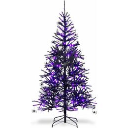 183cm Weihnachtsbaum Halloween mit 250 LED-Leuchten in lila, Kunstbaum Schwarz mit 16 Spinnen, 8 Fledermaeusen, 1 Geisterkarten & 791 pvc