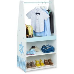 Relaxdays - Kleiderständer Kinder, HxBxT: 120 x 60 x 40 cm, Kleiderstange, 3 Fächer, Garderobe Kinderzimmer, blau/weiß