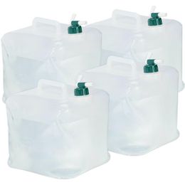 Relaxdays Faltkanister 4er Set, 15 Liter, faltbare Wasserkanister mit Hahn, BPA-frei, lebensmittelecht, transparent/grün