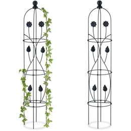 Rankhilfe Obelisk, 2er Set, HxD: 103x20 cm, Ranksäule Kletterpflanzen, Metall, freistehend, Rosenturm, schwarz - Relaxdays