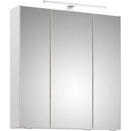 Lomadox Badezimmer Spiegelschrank, 65cm breit, mit Aufsatzleuchte in Weiß Glanz QUEIMADOS-66, b/h/t ca. 65/70/16 cm - weiß