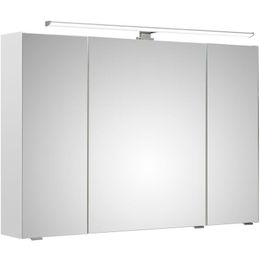 Lomadox Spiegelschrank 105 cm inkl. LED-Aufsatzleuchte QUEBEC-66 in weiß Glanz, b/h/t: ca. 105/70/16 cm - weiß