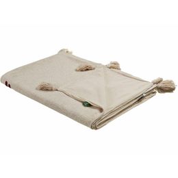 Beliani Kuscheldecke Beige und Braun Baumwolle 130 x 180 cm Handgefertigt mit Tiermuster Quasten für Bett Sofa Couch Sessel Schlafzimmer Wohnzimmer - Weiß