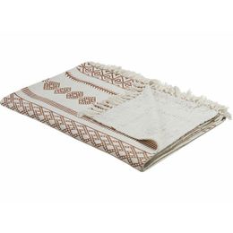 Beliani - Kuscheldecke Beige / Braun Baumwolle 130 x 180 cm geometrisches Muster afrikanischer Print und Quasten für Bett Sofa Couch Sessel