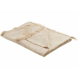 Beliani - Kuscheldecke Beige Baumwolle 130 x 180 cm Handgefertigt mit Muster Orientalisch Fransen für Bett Sofa Couch Sessel Schlafzimmer Wohnzimmer