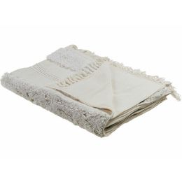 Beliani Kuscheldecke Weiß Baumwolle 130 x 180 cm Handgefertigt mit Muster Orientalisch Quasten für Bett Sofa Couch Sessel Schlafzimmer Wohnzimmer Flur - Weiß