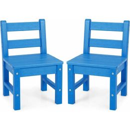 2er Set Kinderstühle, aus Holz, mit Rückenlehnen zum Malen & Lesen, für Indoor & Outdoor Blau - Costway