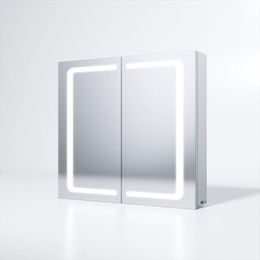 Led Spiegelschrank mit Beleuchtung Badspiegel Kippschalter Steckdose Edelstahl 70x65cm Kabelloses Scharnier Design - Sonni