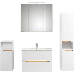 Saphir Badmöbel-Set Quickset 4-teilig, Keramik-Waschtisch und LED-Spiegelschrank, (6-St), Midischrank, Unterschrank, inkl. Türdämpfer, 6 Türen, 2 Schubladen, weiß
