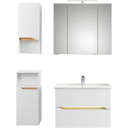 Saphir Badmöbel-Set Quickset 4-teilig, Keramik-Waschtisch und LED-Spiegelschrank, (6-St), Unterschrank, Hängeschrank, inkl. Türdämpfer, 5 Türen, 2 Schubladen, weiß