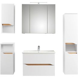 Saphir Badmöbel-Set Quickset 5-teilig, Keramik-Waschtisch und LED-Spiegelschrank, (6-St), Midischrank, Unterschrank, Hängeschrank, inkl. Türdämpfer, 7 Türen, weiß