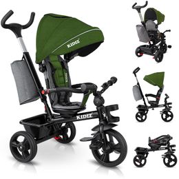 Kidiz® Dreirad 5in1 Kinderdreirad mit Schubstange Lenksystem Stange ab 1 Jahr vorwärts und Rückwärtsfahrt Jogger , Korb Tasche Getränkehalter Sonnendach Gummiräder, Buggy Fahrrad Baby Klappbar