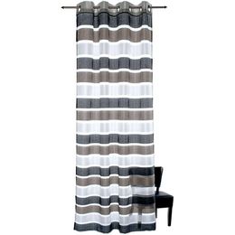 Gardine Scala, decolife, Ösen (1 St), halbtransparent, Wirkware, Ösenschal mit farbigen Querstreifen, braun|weiß