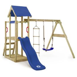 Wickey Spielturm Klettergerüst TinyPlace mit Schaukel & Rutsche, Kletterturm mit Sandkasten, Leiter & Spiel-Zubehör - blau