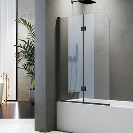 Boromal - Badewannenfaltwand Schwarz Faltbar 120x140cm Badewannenaufsatz 2-teilig Duschwand für Badewanne