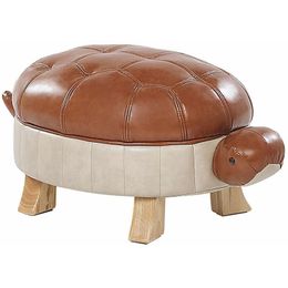 Beliani Hocker für Kinder Holz Polyester Braun Schildkrötenform Lederoptik Kinderzimmer