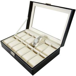 Todeco Uhrbox, Uhr und Armband Aufbewahrung Größe: 30 x 20 x 8 cm Material der Box: PU 12 Uhren und Display, Schwarz/Beige - Schwarz/Beige