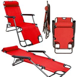 AMANKA Campingstuhl Liegestuhl Freizeitliege Sonnenliege Strandliege Campingliege Klappliege Liege 153cm Rot - rot