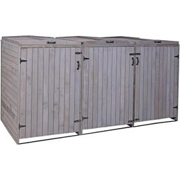 Xl 3er-/6er-Mülltonnenverkleidung HHG 981, Mülltonnenbox, erweiterbar 126x238x98cm Holz mvg anthrazit-grau - grey
